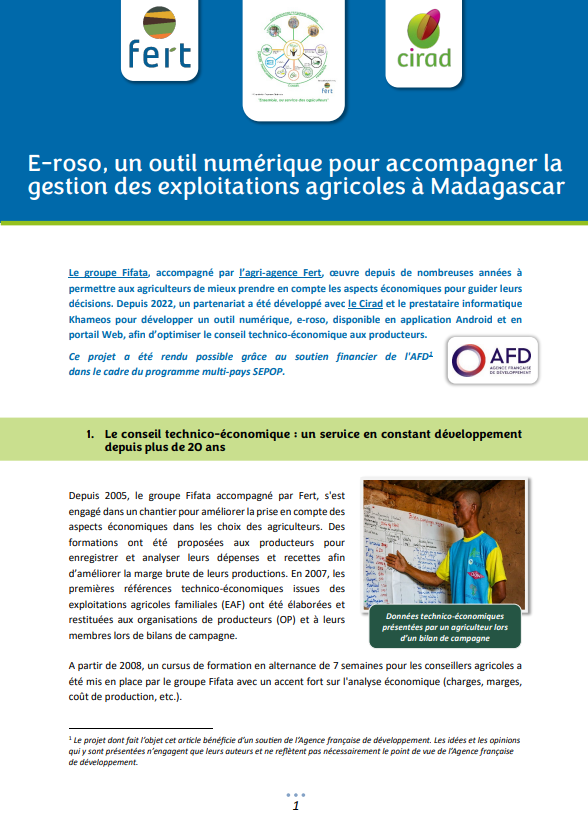 E-roso, un outil numérique pour accompagner la gestion des exploitations agricoles à Madagascar ...